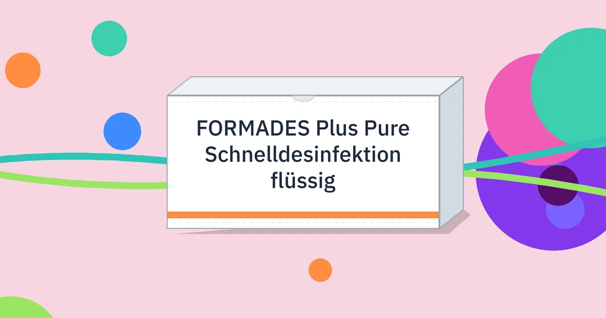 Symbolbild: Packung mit der Aufschrift FORMADES Plus Pure Schnelldesinfektion flüssig (PZN 17999568) – Verfügbarkeit und Bezug in Apotheken in Frankfurt am Main