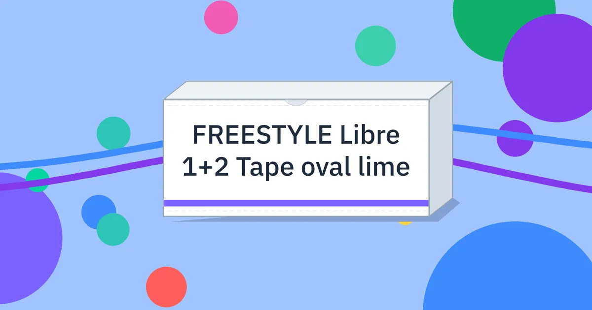 Symbolbild: Packung mit der Aufschrift FREESTYLE Libre 1+2 Tape oval lime (PZN 18177905) – Verfügbarkeit und Bezug in Apotheken in Frankfurt am Main