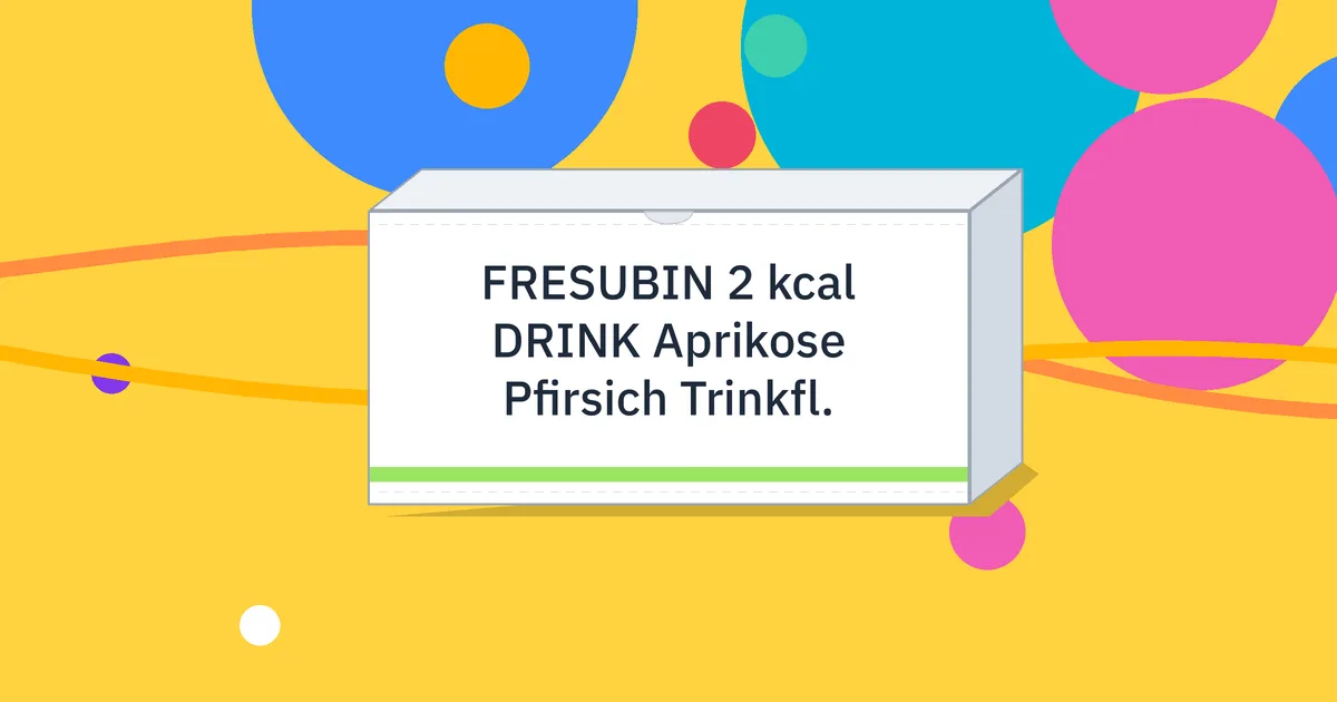 Symbolbild: Packung mit der Aufschrift FRESUBIN 2 kcal DRINK Aprikose Pfirsich Trinkfl. (PZN 11590849) – Verfügbarkeit und Bezug in Apotheken in Frankfurt am Main