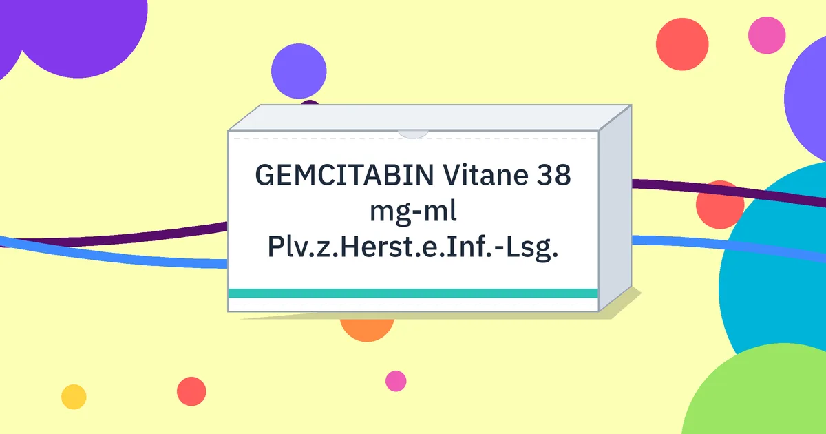 Symbolbild: Packung mit der Aufschrift GEMCITABIN Vitane 38 mg-ml Plv.z.Herst.e.Inf.-Lsg. (PZN 15405903) – Verfügbarkeit und Bezug in Apotheken in Frankfurt am Main