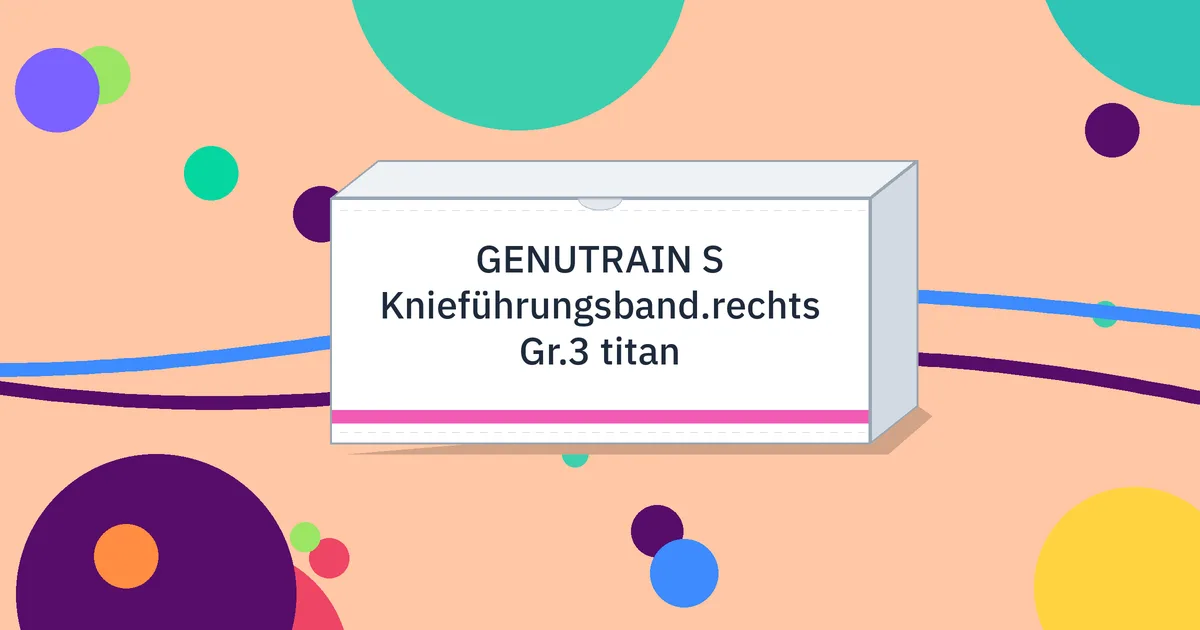 Symbolbild: Packung mit der Aufschrift GENUTRAIN S Knieführungsband.rechts Gr.3 titan (PZN 02428653) – Verfügbarkeit und Bezug in Apotheken in Frankfurt am Main
