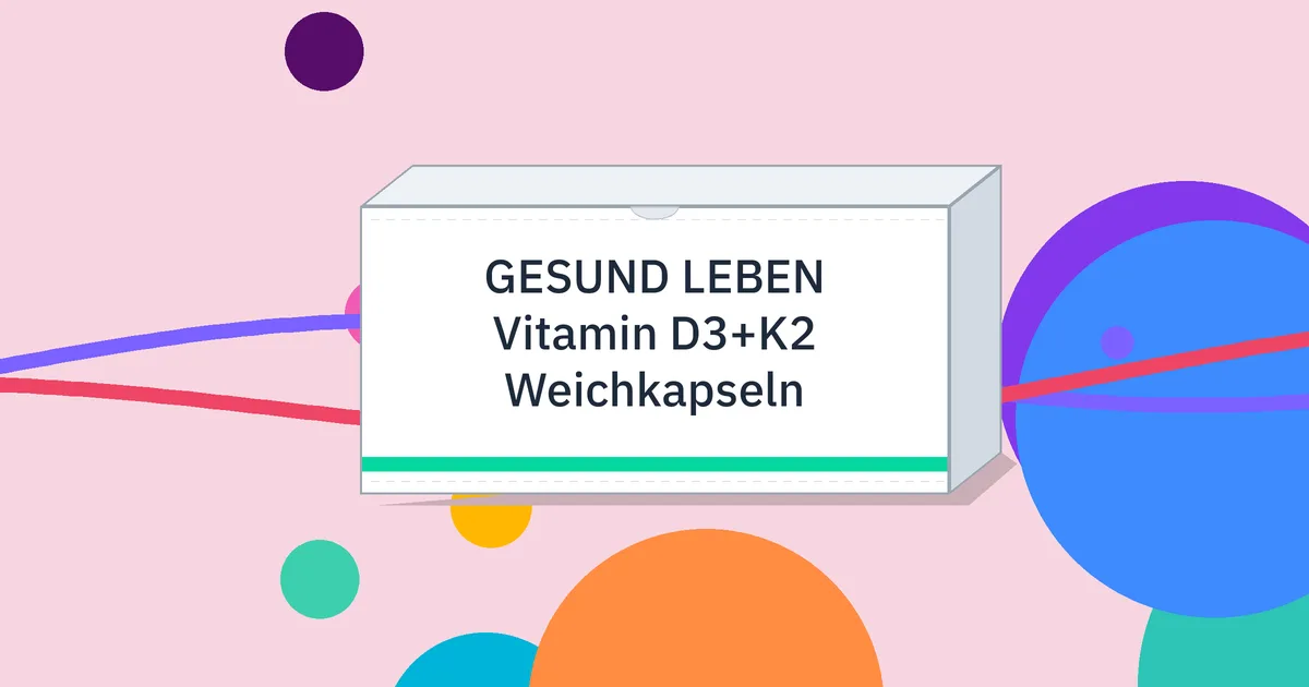 Symbolbild: Packung mit der Aufschrift GESUND LEBEN Vitamin D3+K2 Weichkapseln (PZN 19261967) – Verfügbarkeit und Bezug in Apotheken in Frankfurt am Main