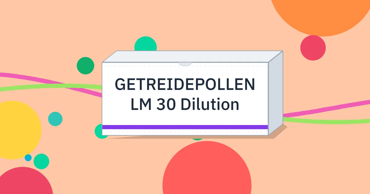 Symbolbild: Packung mit der Aufschrift GETREIDEPOLLEN LM 30 Dilution (PZN 12877820) – Verfügbarkeit und Bezug in Apotheken in Frankfurt am Main