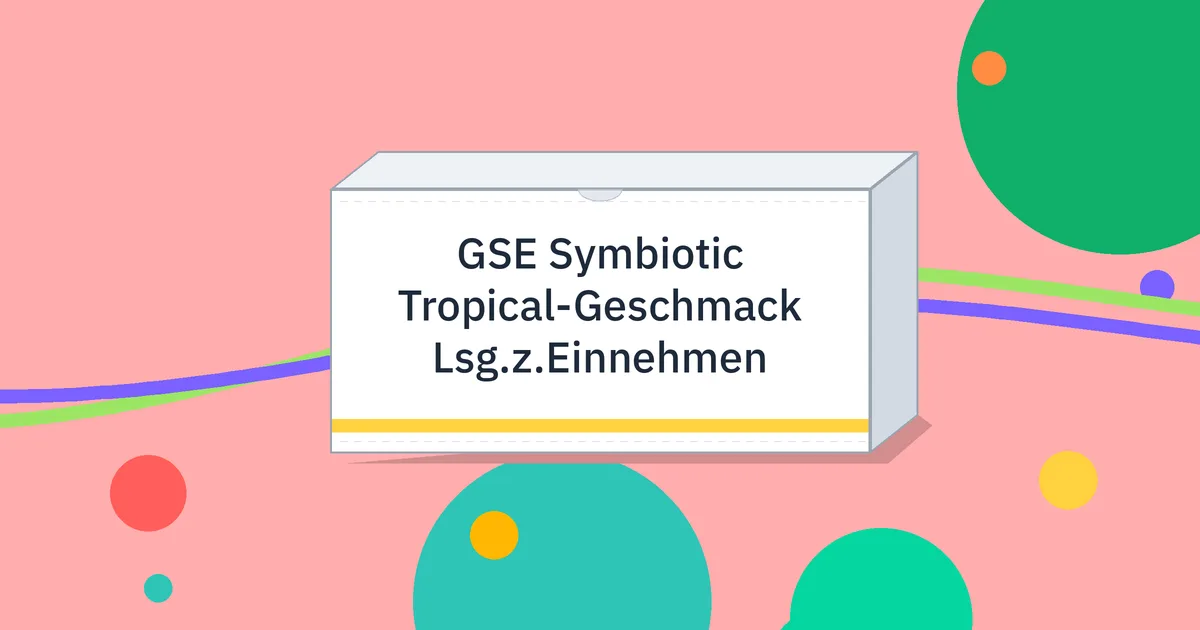 Symbolbild: Packung mit der Aufschrift GSE Symbiotic Tropical-Geschmack Lsg.z.Einnehmen (PZN 16351322) – Verfügbarkeit und Bezug in Apotheken in Frankfurt am Main