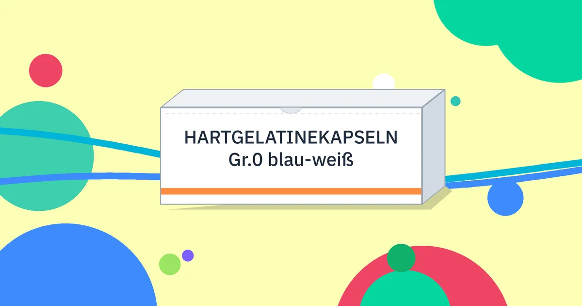 Symbolbild: Packung mit der Aufschrift HARTGELATINEKAPSELN Gr.0 blau-weiß (PZN 17857940) – Verfügbarkeit und Bezug in Apotheken in Frankfurt am Main