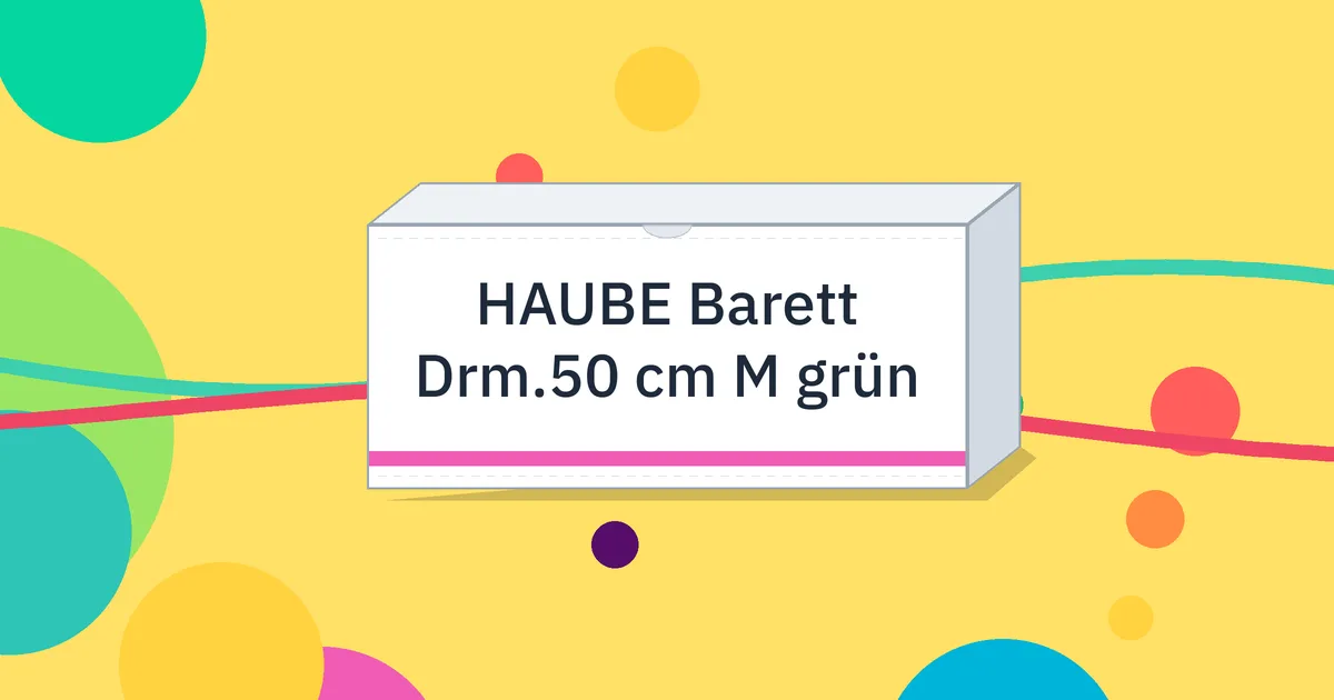 Symbolbild: Packung mit der Aufschrift HAUBE Barett Drm.50 cm M grün (PZN 01468142) – Verfügbarkeit und Bezug in Apotheken in Frankfurt am Main