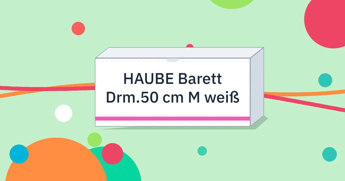 Symbolbild: Packung mit der Aufschrift HAUBE Barett Drm.50 cm M weiß (PZN 01468171) – Verfügbarkeit und Bezug in Apotheken in Frankfurt am Main