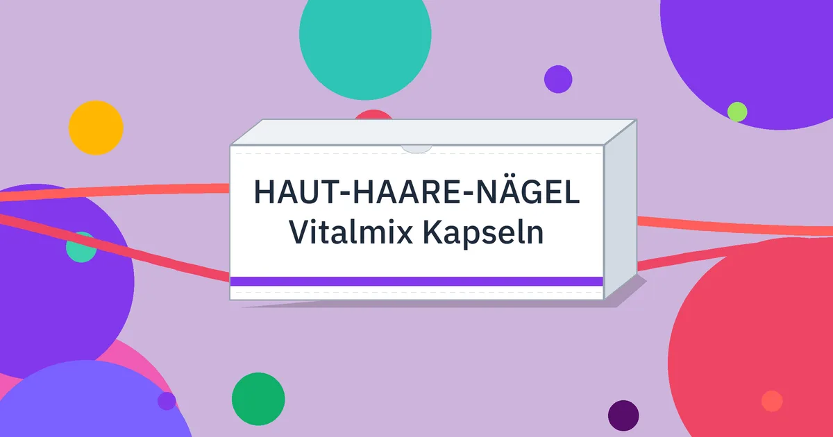 Symbolbild: Packung mit der Aufschrift HAUT-HAARE-NÄGEL Vitalmix Kapseln (PZN 19099691) – Verfügbarkeit und Bezug in Apotheken in Frankfurt am Main