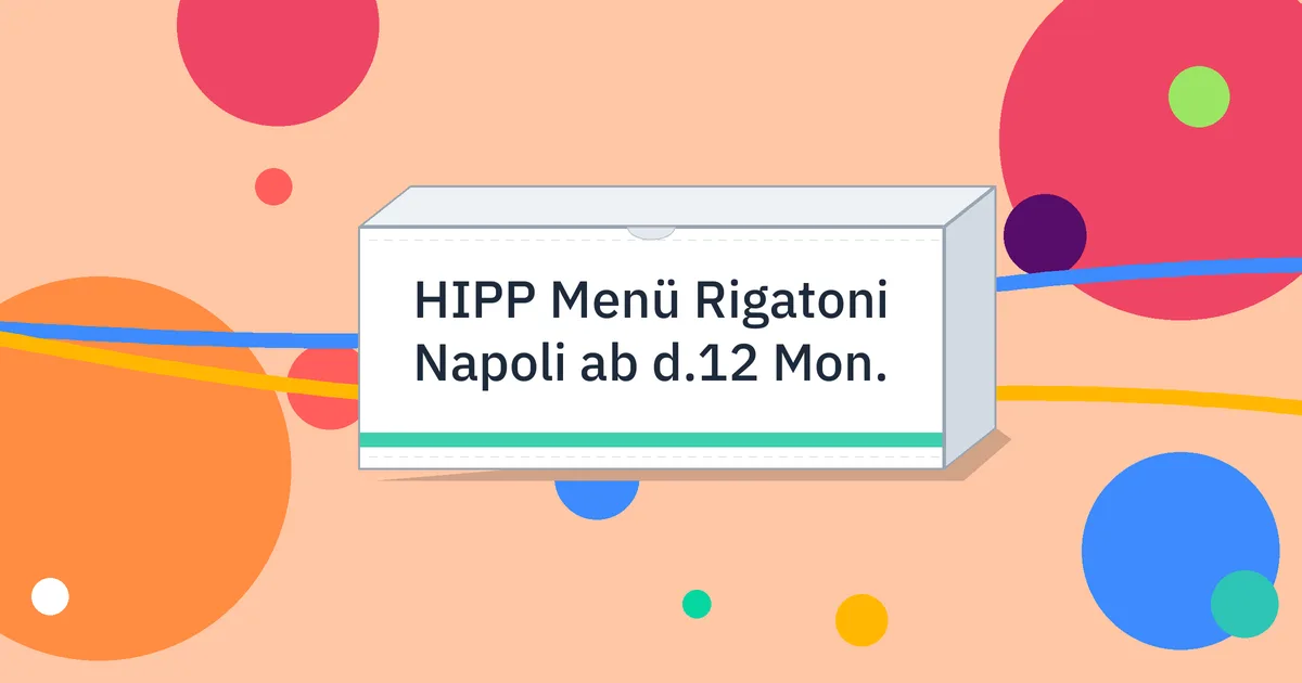 Symbolbild: Packung mit der Aufschrift HIPP Menü Rigatoni Napoli ab d.12 Mon. (PZN 08912315) – Verfügbarkeit und Bezug in Apotheken in Frankfurt am Main