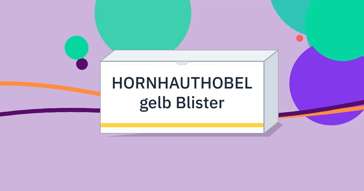 Symbolbild: Packung mit der Aufschrift HORNHAUTHOBEL gelb Blister (PZN 01605136) – Verfügbarkeit und Bezug in Apotheken in Frankfurt am Main