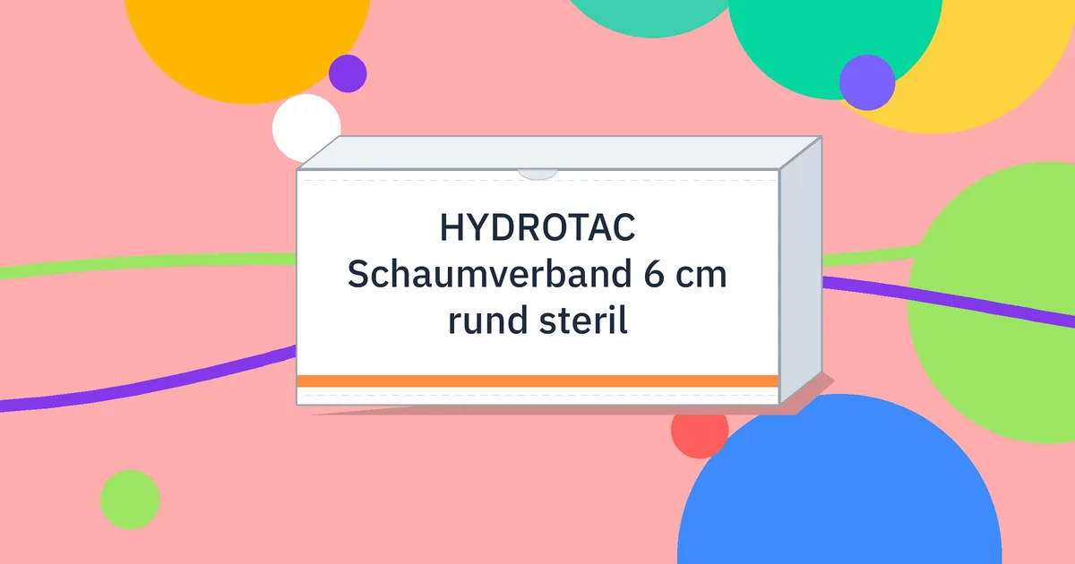 Symbolbild: Packung mit der Aufschrift HYDROTAC Schaumverband 6 cm rund steril (PZN 19533294) – Verfügbarkeit und Bezug in Apotheken in Frankfurt am Main