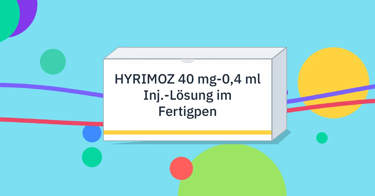 Symbolbild: Packung mit der Aufschrift HYRIMOZ 40 mg-0,4 ml Inj.-Lösung im Fertigpen (PZN 19415459) – Verfügbarkeit und Bezug in Apotheken in Frankfurt am Main
