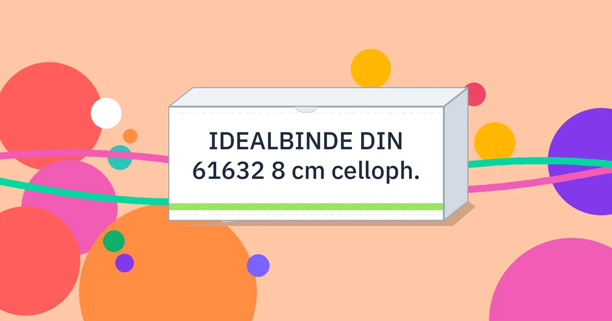 Symbolbild: Packung mit der Aufschrift IDEALBINDE DIN 61632 8 cm celloph. (PZN 08822196) – Verfügbarkeit und Bezug in Apotheken in Frankfurt am Main