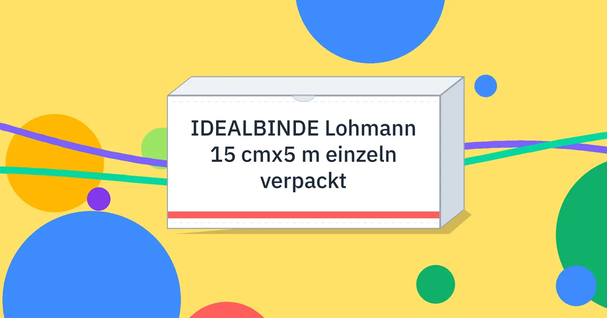 Symbolbild: Packung mit der Aufschrift IDEALBINDE Lohmann 15 cmx5 m einzeln verpackt (PZN 15998530) – Verfügbarkeit und Bezug in Apotheken in Frankfurt am Main
