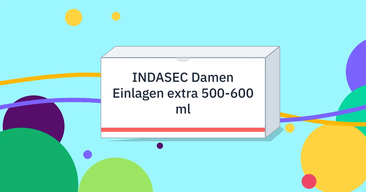 Symbolbild: Packung mit der Aufschrift INDASEC Damen Einlagen extra 500-600 ml (PZN 09922296) – Verfügbarkeit und Bezug in Apotheken in Frankfurt am Main
