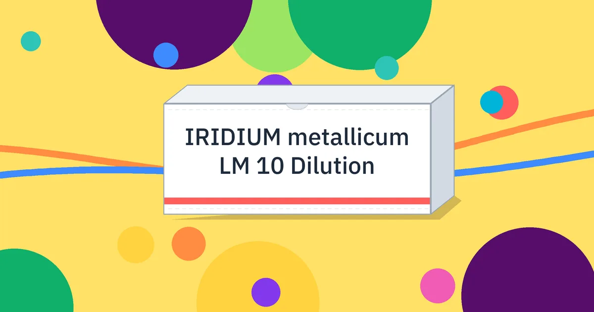 Symbolbild: Packung mit der Aufschrift IRIDIUM metallicum LM 10 Dilution (PZN 12913409) – Verfügbarkeit und Bezug in Apotheken in Frankfurt am Main