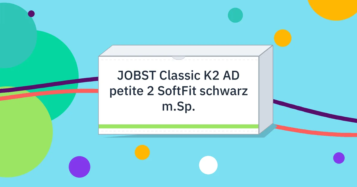 Symbolbild: Packung mit der Aufschrift JOBST Classic K2 AD petite 2 SoftFit schwarz m.Sp. (PZN 14222862) – Verfügbarkeit und Bezug in Apotheken in Frankfurt am Main
