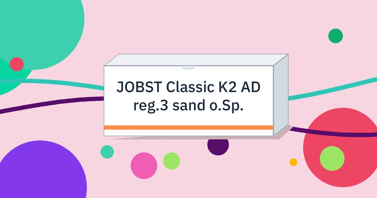 Symbolbild: Packung mit der Aufschrift JOBST Classic K2 AD reg.3 sand o.Sp. (PZN 10726034) – Verfügbarkeit und Bezug in Apotheken in Frankfurt am Main