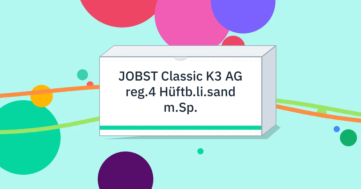 Symbolbild: Packung mit der Aufschrift JOBST Classic K3 AG reg.4 Hüftb.li.sand m.Sp. (PZN 13075413) – Verfügbarkeit und Bezug in Apotheken in Frankfurt am Main