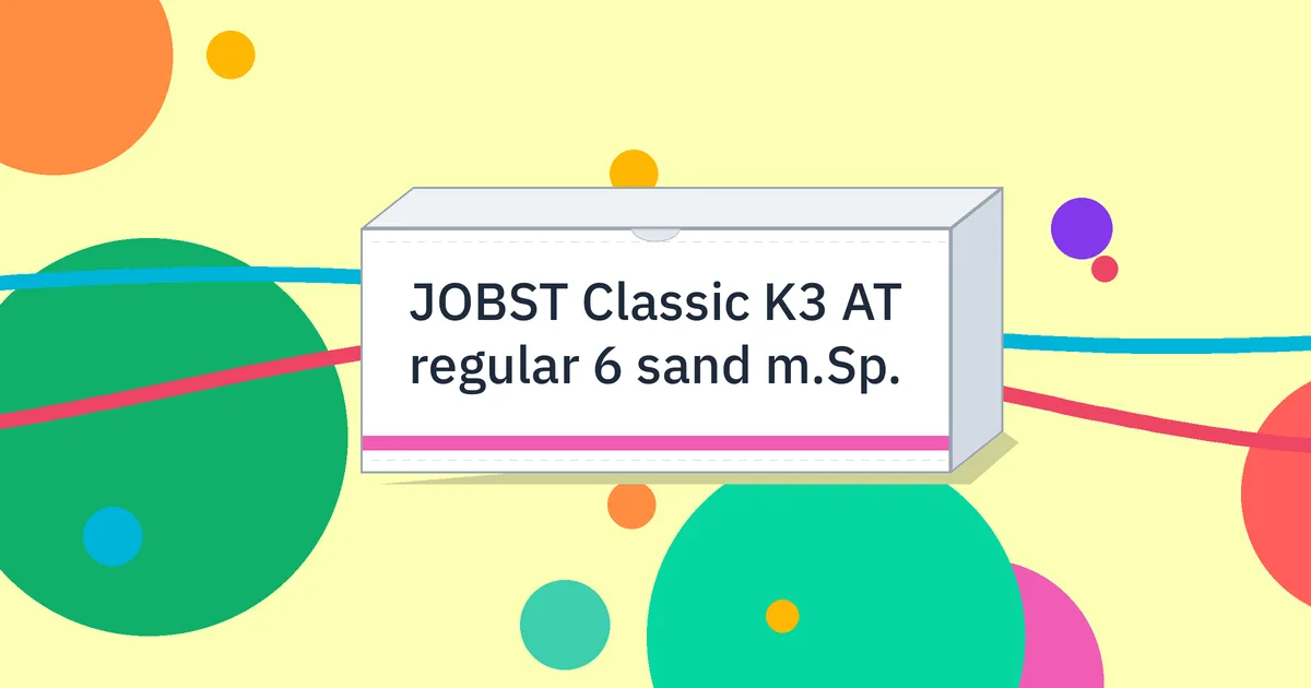 Symbolbild: Packung mit der Aufschrift JOBST Classic K3 AT regular 6 sand m.Sp. (PZN 13078073) – Verfügbarkeit und Bezug in Apotheken in Frankfurt am Main