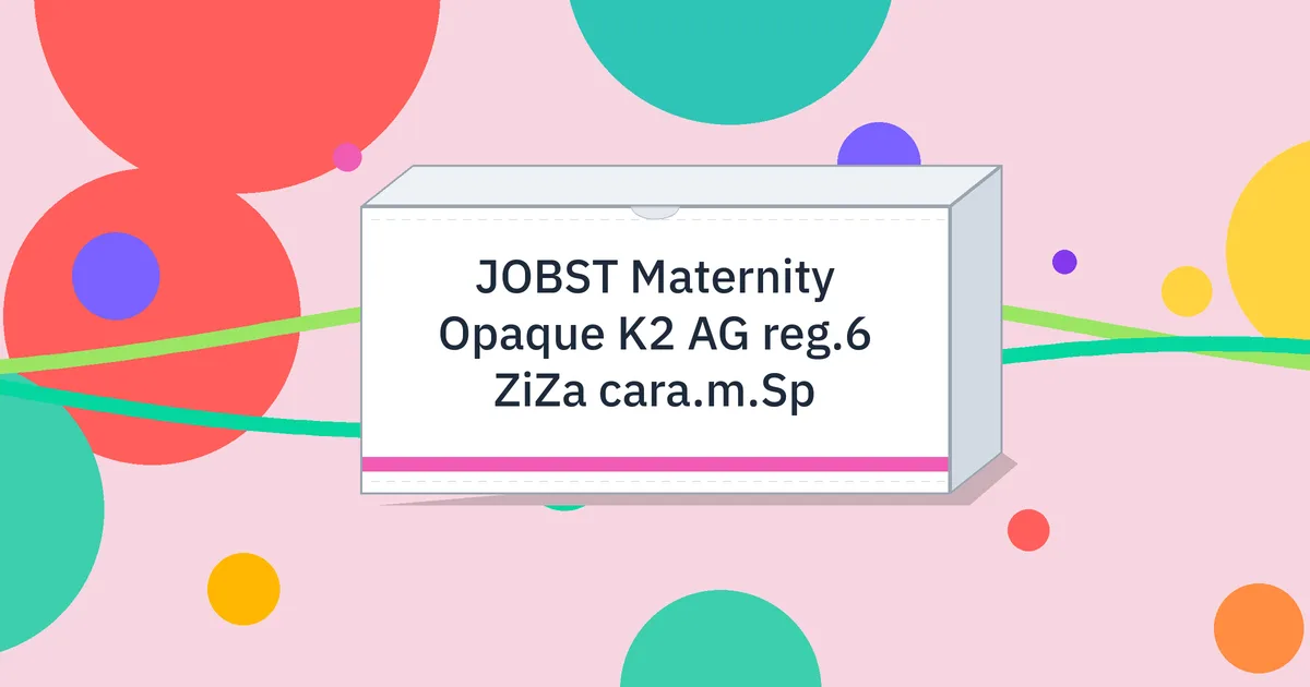 Symbolbild: Packung mit der Aufschrift JOBST Maternity Opaque K2 AG reg.6 ZiZa cara.m.Sp (PZN 15851206) – Verfügbarkeit und Bezug in Apotheken in Frankfurt am Main