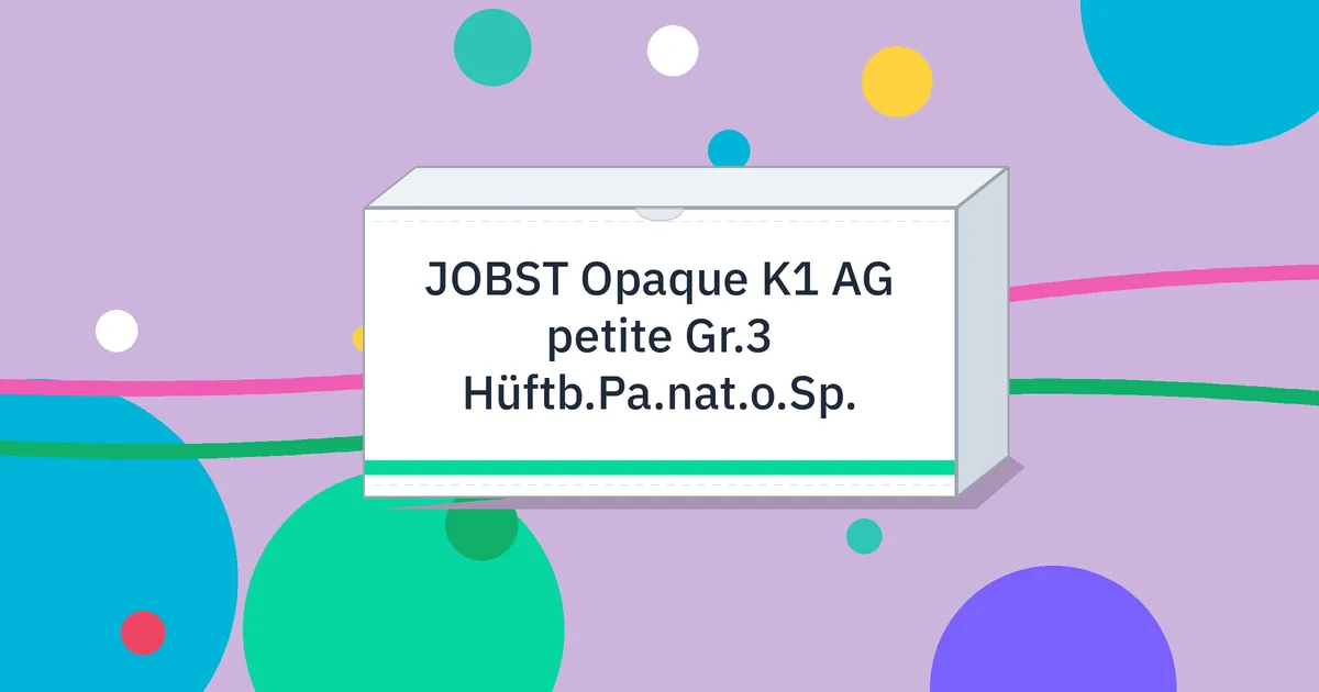 Symbolbild: Packung mit der Aufschrift JOBST Opaque K1 AG petite Gr.3 Hüftb.Pa.nat.o.Sp. (PZN 13098791) – Verfügbarkeit und Bezug in Apotheken in Frankfurt am Main