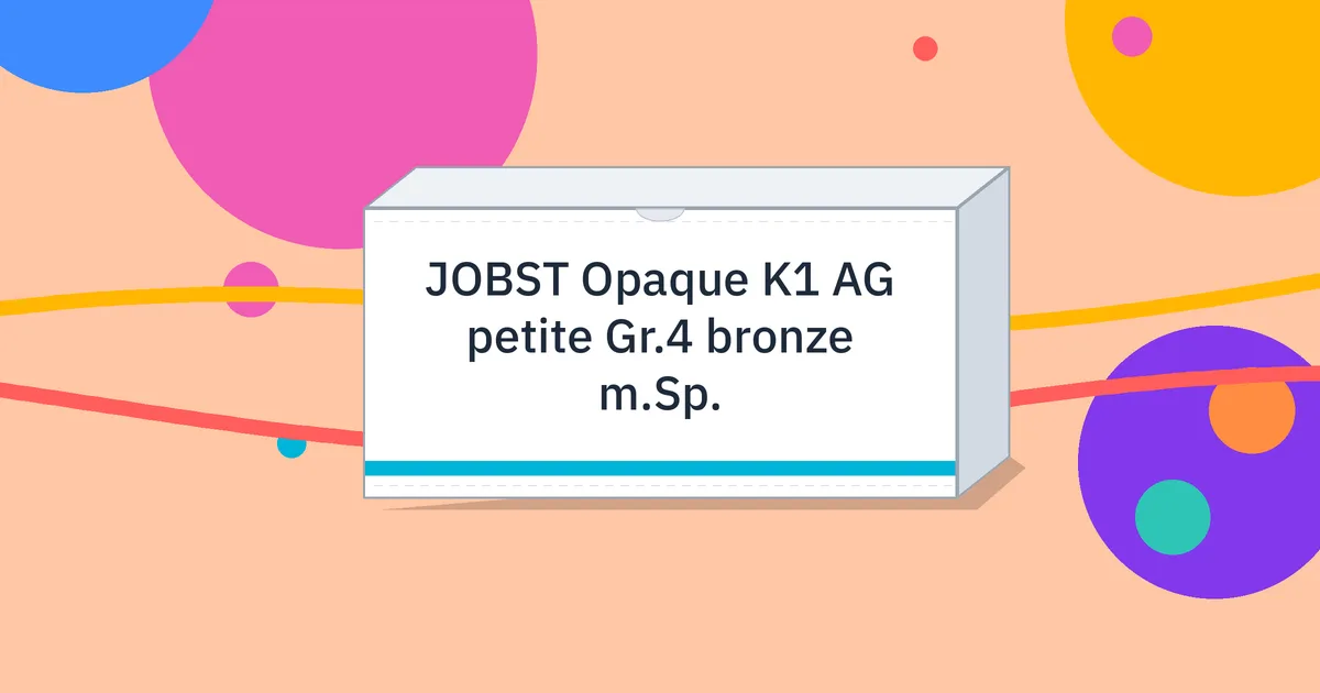 Symbolbild: Packung mit der Aufschrift JOBST Opaque K1 AG petite Gr.4 bronze m.Sp. (PZN 13083306) – Verfügbarkeit und Bezug in Apotheken in Frankfurt am Main