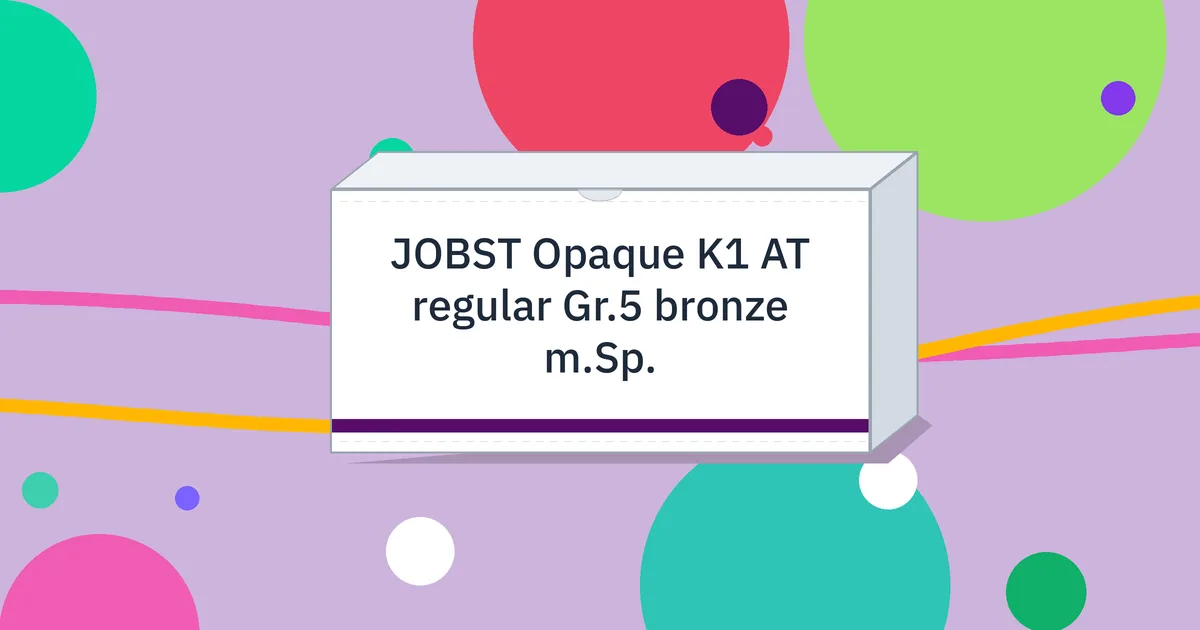 Symbolbild: Packung mit der Aufschrift JOBST Opaque K1 AT regular Gr.5 bronze m.Sp. (PZN 13106763) – Verfügbarkeit und Bezug in Apotheken in Frankfurt am Main