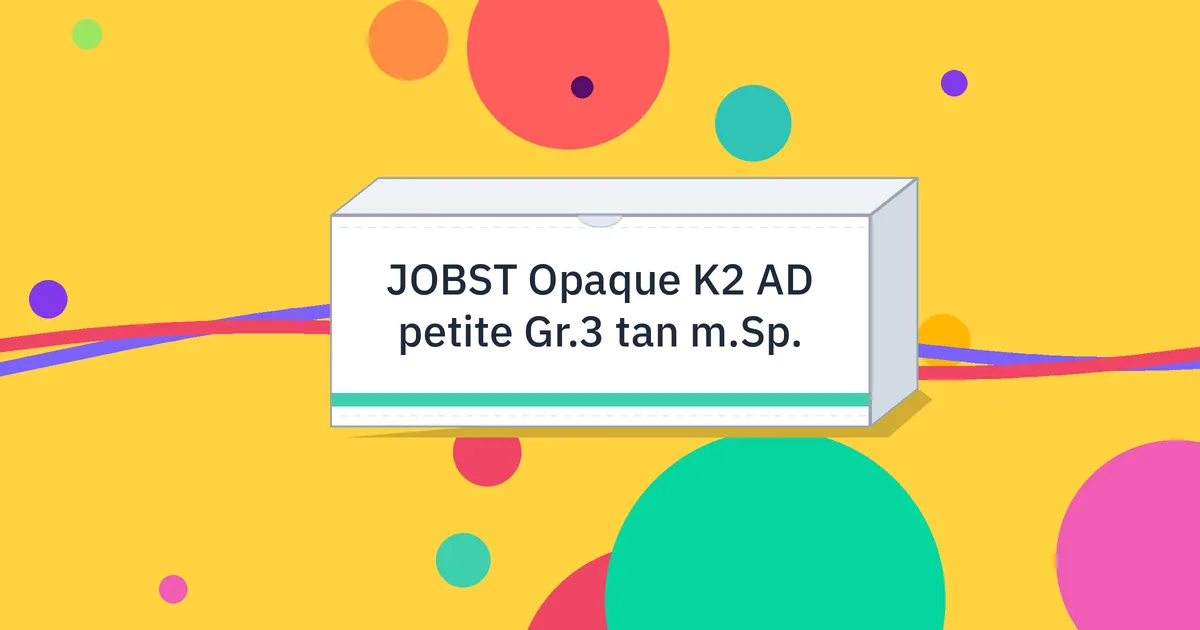 Symbolbild: Packung mit der Aufschrift JOBST Opaque K2 AD petite Gr.3 tan m.Sp. (PZN 16278861) – Verfügbarkeit und Bezug in Apotheken in Frankfurt am Main