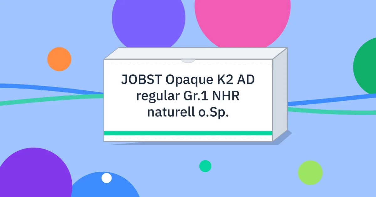 Symbolbild: Packung mit der Aufschrift JOBST Opaque K2 AD regular Gr.1 NHR naturell o.Sp. (PZN 13111451) – Verfügbarkeit und Bezug in Apotheken in Frankfurt am Main