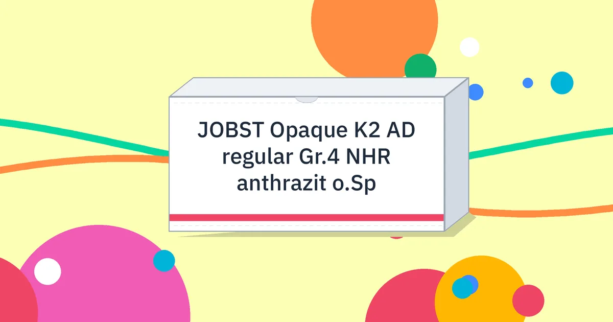 Symbolbild: Packung mit der Aufschrift JOBST Opaque K2 AD regular Gr.4 NHR anthrazit o.Sp (PZN 16278364) – Verfügbarkeit und Bezug in Apotheken in Frankfurt am Main