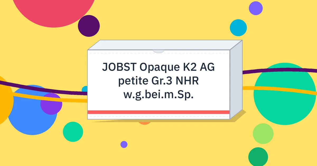 Symbolbild: Packung mit der Aufschrift JOBST Opaque K2 AG petite Gr.3 NHR w.g.bei.m.Sp. (PZN 16284100) – Verfügbarkeit und Bezug in Apotheken in Frankfurt am Main