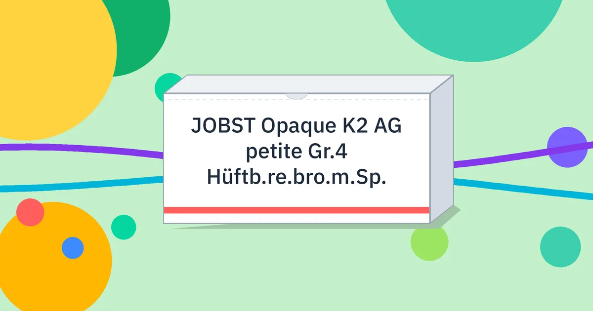 Symbolbild: Packung mit der Aufschrift JOBST Opaque K2 AG petite Gr.4 Hüftb.re.bro.m.Sp. (PZN 13114917) – Verfügbarkeit und Bezug in Apotheken in Frankfurt am Main