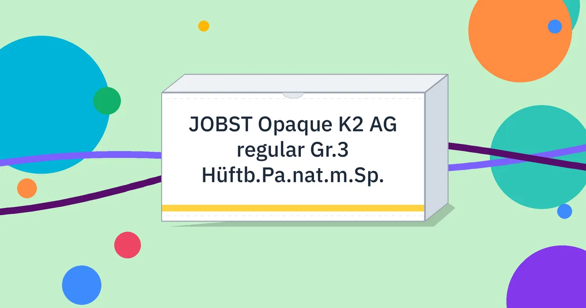 Symbolbild: Packung mit der Aufschrift JOBST Opaque K2 AG regular Gr.3 Hüftb.Pa.nat.m.Sp. (PZN 13116595) – Verfügbarkeit und Bezug in Apotheken in Frankfurt am Main