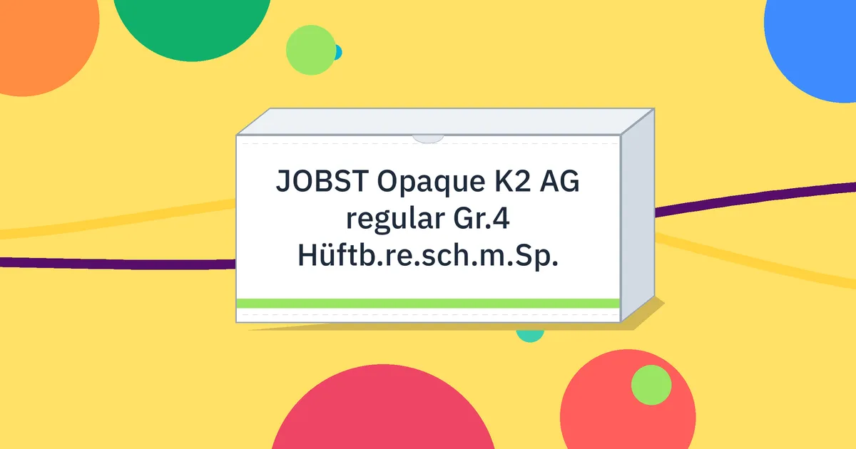 Symbolbild: Packung mit der Aufschrift JOBST Opaque K2 AG regular Gr.4 Hüftb.re.sch.m.Sp. (PZN 13117407) – Verfügbarkeit und Bezug in Apotheken in Frankfurt am Main