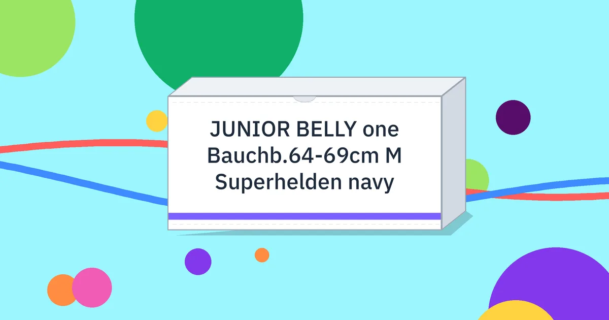 Symbolbild: Packung mit der Aufschrift JUNIOR BELLY one Bauchb.64-69cm M Superhelden navy (PZN 13247587) – Verfügbarkeit und Bezug in Apotheken in Frankfurt am Main