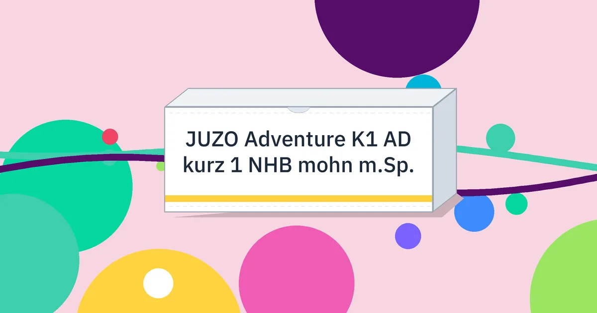 Symbolbild: Packung mit der Aufschrift JUZO Adventure K1 AD kurz 1 NHB mohn m.Sp. (PZN 14974987) – Verfügbarkeit und Bezug in Apotheken in Frankfurt am Main