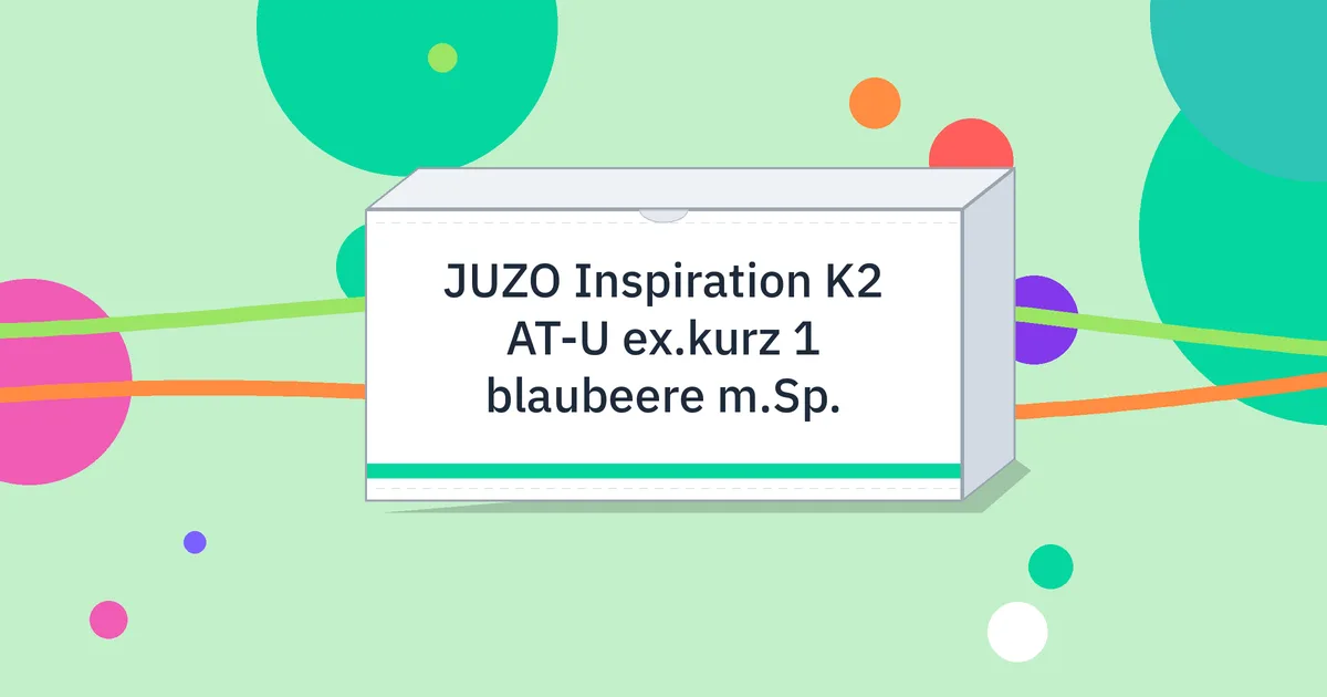 Symbolbild: Packung mit der Aufschrift JUZO Inspiration K2 AT-U ex.kurz 1 blaubeere m.Sp. (PZN 14965741) – Verfügbarkeit und Bezug in Apotheken in Frankfurt am Main