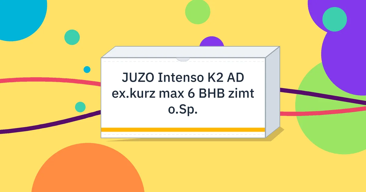 Symbolbild: Packung mit der Aufschrift JUZO Intenso K2 AD ex.kurz max 6 BHB zimt o.Sp. (PZN 18624416) – Verfügbarkeit und Bezug in Apotheken in Frankfurt am Main