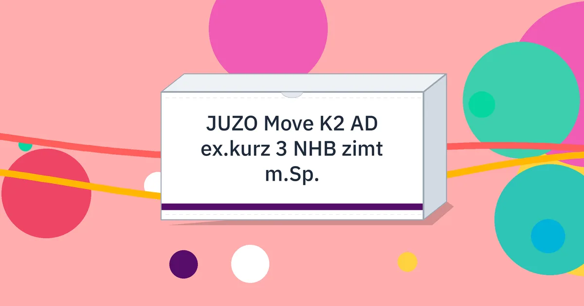 Symbolbild: Packung mit der Aufschrift JUZO Move K2 AD ex.kurz 3 NHB zimt m.Sp. (PZN 18510061) – Verfügbarkeit und Bezug in Apotheken in Frankfurt am Main