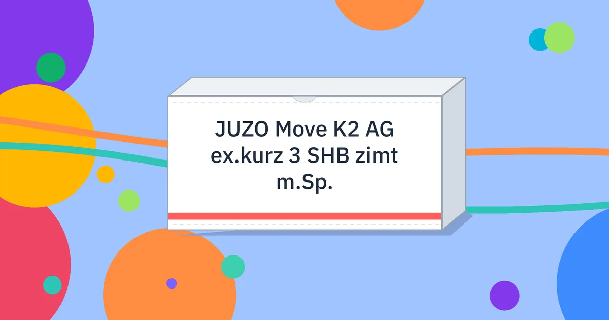 Symbolbild: Packung mit der Aufschrift JUZO Move K2 AG ex.kurz 3 SHB zimt m.Sp. (PZN 18531867) – Verfügbarkeit und Bezug in Apotheken in Frankfurt am Main