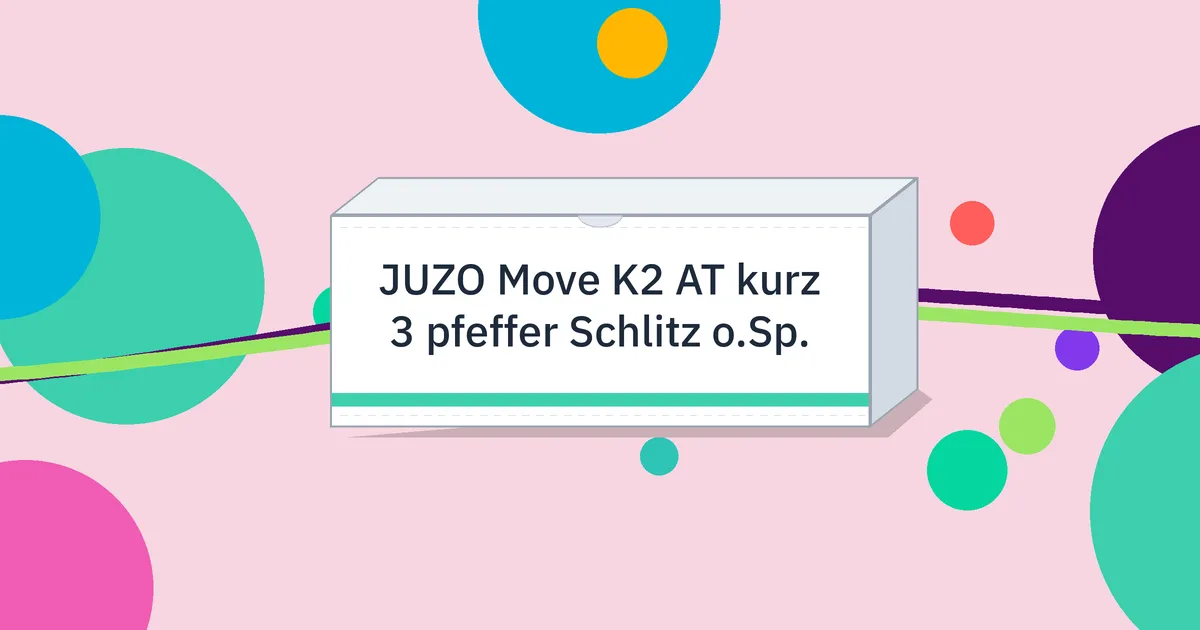 Symbolbild: Packung mit der Aufschrift JUZO Move K2 AT kurz 3 pfeffer Schlitz o.Sp. (PZN 20676277) – Verfügbarkeit und Bezug in Apotheken in Frankfurt am Main