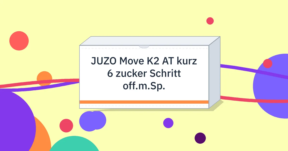 Symbolbild: Packung mit der Aufschrift JUZO Move K2 AT kurz 6 zucker Schritt off.m.Sp. (PZN 20674172) – Verfügbarkeit und Bezug in Apotheken in Frankfurt am Main