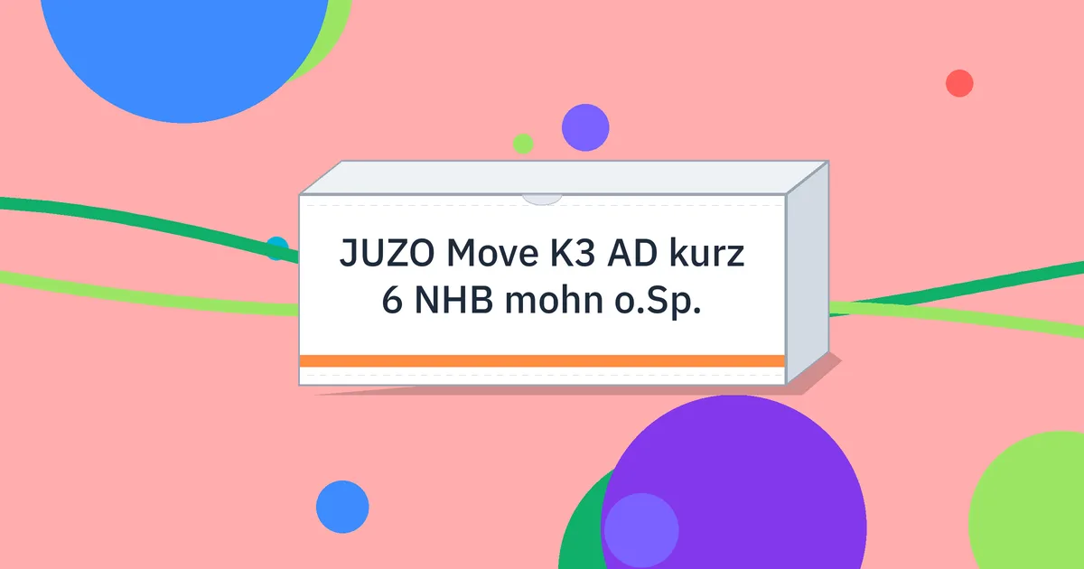 Symbolbild: Packung mit der Aufschrift JUZO Move K3 AD kurz 6 NHB mohn o.Sp. (PZN 18572783) – Verfügbarkeit und Bezug in Apotheken in Frankfurt am Main