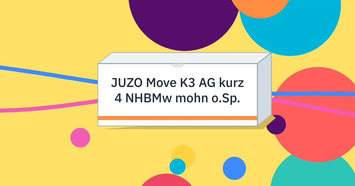 Symbolbild: Packung mit der Aufschrift JUZO Move K3 AG kurz 4 NHBMw mohn o.Sp. (PZN 18592828) – Verfügbarkeit und Bezug in Apotheken in Frankfurt am Main