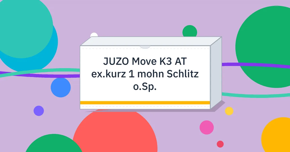 Symbolbild: Packung mit der Aufschrift JUZO Move K3 AT ex.kurz 1 mohn Schlitz o.Sp. (PZN 20682792) – Verfügbarkeit und Bezug in Apotheken in Frankfurt am Main