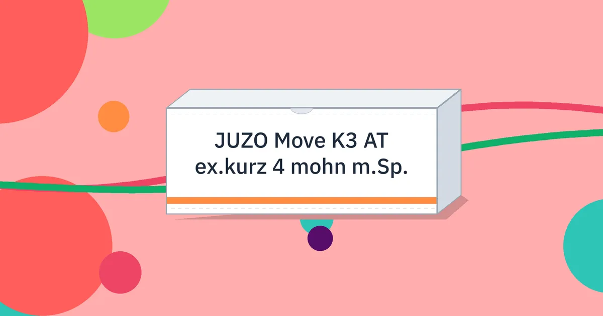 Symbolbild: Packung mit der Aufschrift JUZO Move K3 AT ex.kurz 4 mohn m.Sp. (PZN 20680267) – Verfügbarkeit und Bezug in Apotheken in Frankfurt am Main