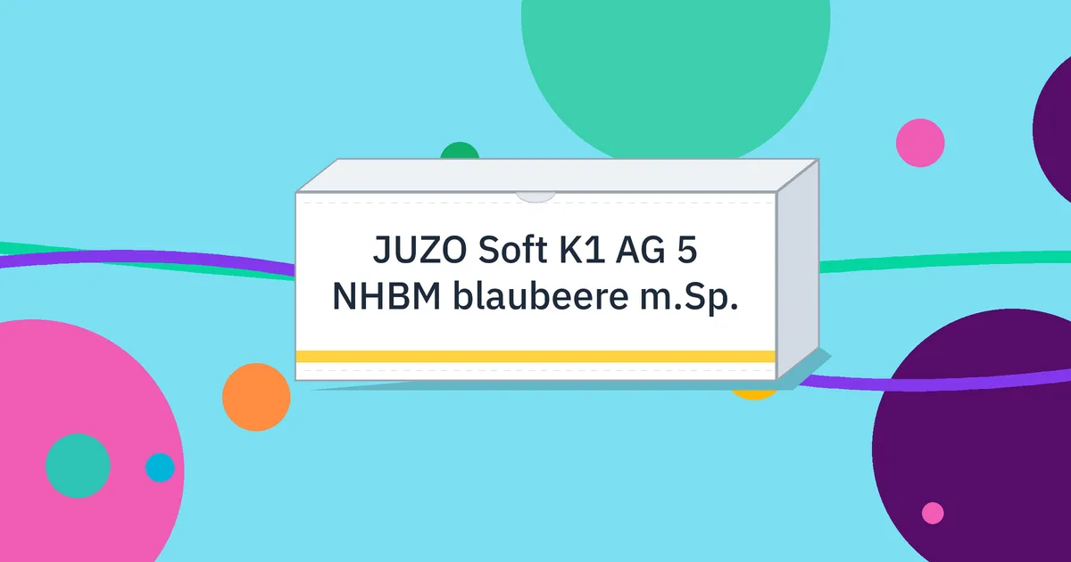 Symbolbild: Packung mit der Aufschrift JUZO Soft K1 AG 5 NHBM blaubeere m.Sp. (PZN 14999415) – Verfügbarkeit und Bezug in Apotheken in Frankfurt am Main