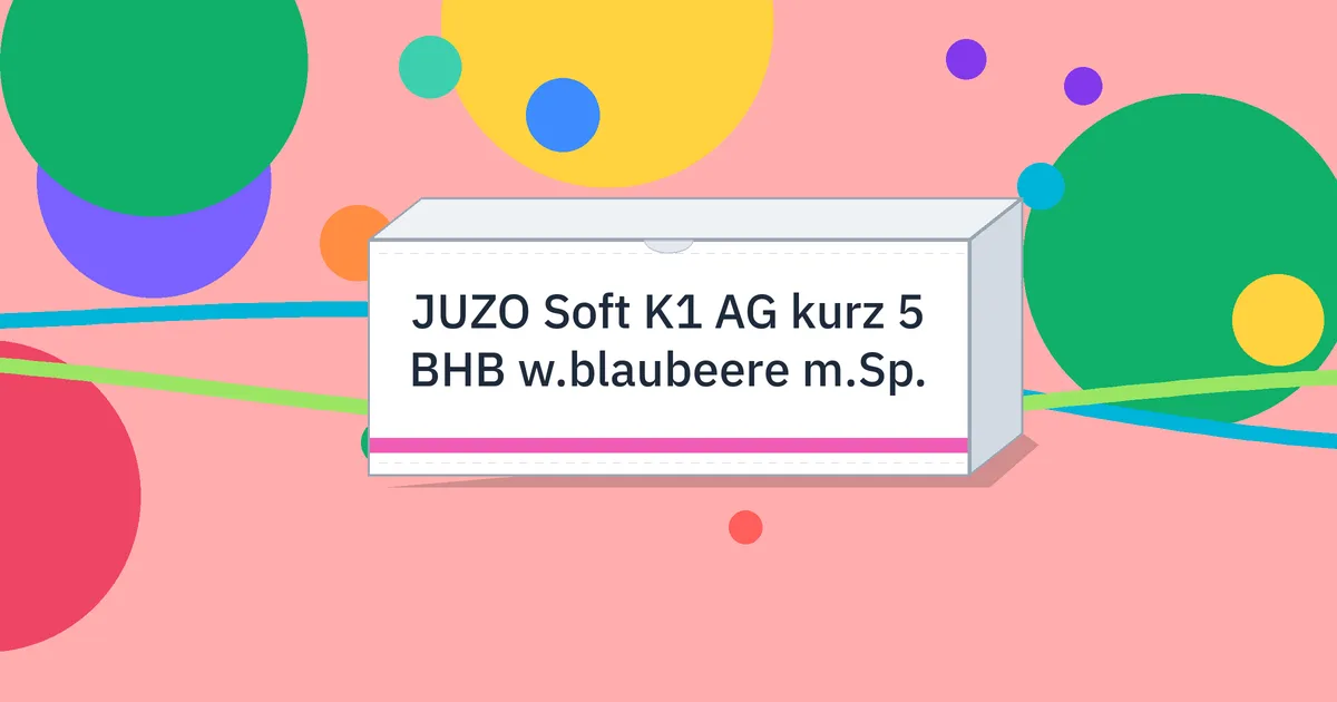 Symbolbild: Packung mit der Aufschrift JUZO Soft K1 AG kurz 5 BHB w.blaubeere m.Sp. (PZN 14838238) – Verfügbarkeit und Bezug in Apotheken in Frankfurt am Main