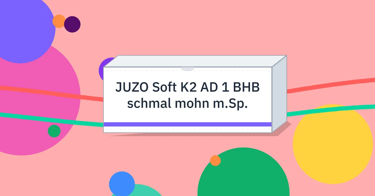 Symbolbild: Packung mit der Aufschrift JUZO Soft K2 AD 1 BHB schmal mohn m.Sp. (PZN 15465319) – Verfügbarkeit und Bezug in Apotheken in Frankfurt am Main